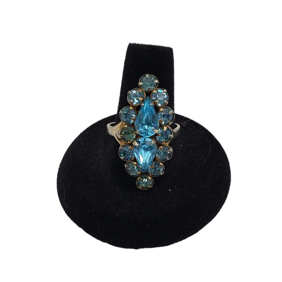 Vintage | Jewelry | Vintage Blue Glass Rhinestone Statement Ring ...